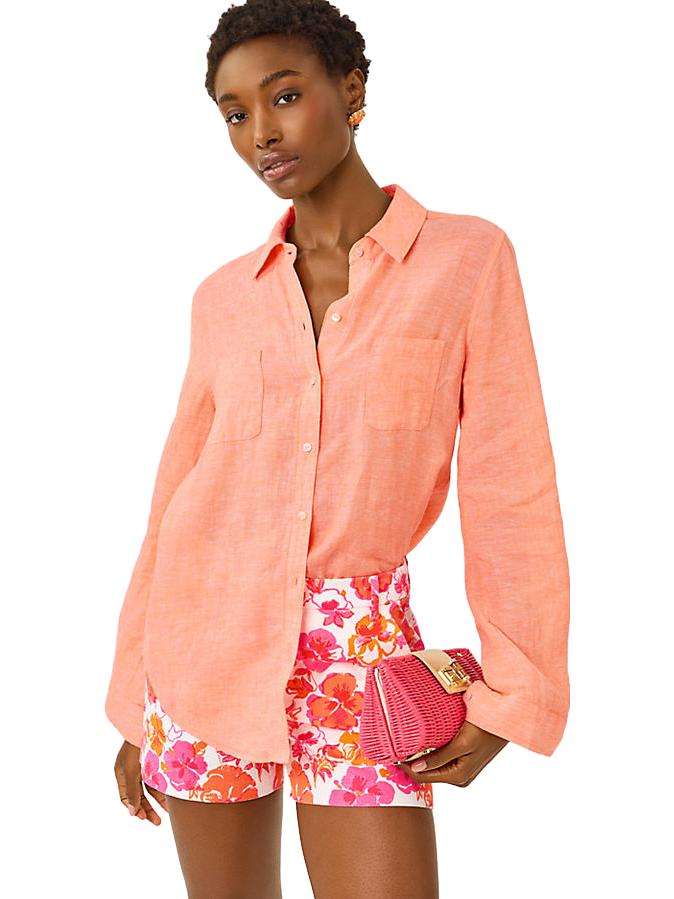 LILLY PULITZER® Sea View Linen Button Down Shirt